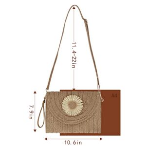 Aisi Women Woven Straw Clutch Summer Envelope Evening Handbag Tassel Straw Crossbody Bag