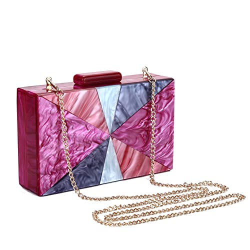 Women's Evening Bag Acrylic Clutch Purse for Women Formal Prom Wedding Party and Multicolor bar Pattern Evening Box Handbag