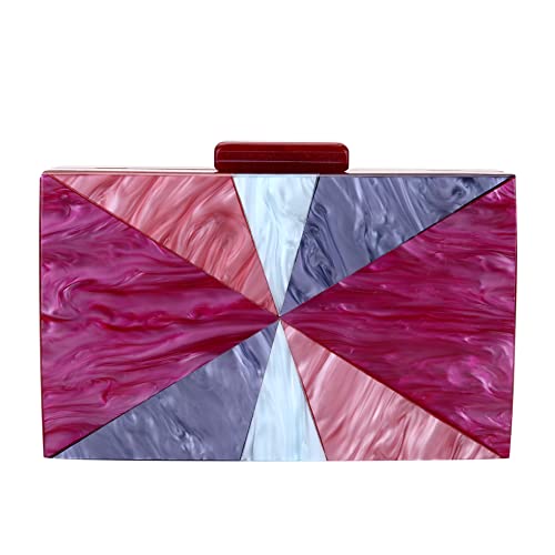 Women's Evening Bag Acrylic Clutch Purse for Women Formal Prom Wedding Party and Multicolor bar Pattern Evening Box Handbag