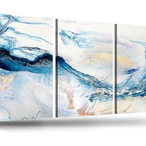 Lucifart Abstract Wall Art Bedroom Wall Decor Living Room Coastal Beach Theme Ocean Navy Blue Art Paintings, Blue Decor for Bathroom Lake house, Inspirational Wall Art 3 Piece Set