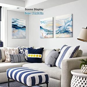 Lucifart Abstract Wall Art Bedroom Wall Decor Living Room Coastal Beach Theme Ocean Navy Blue Art Paintings, Blue Decor for Bathroom Lake house, Inspirational Wall Art 3 Piece Set