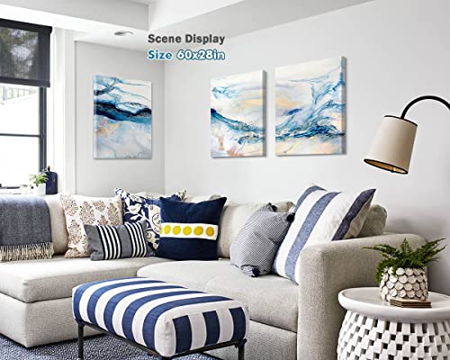 Lucifart Abstract Wall Art Bedroom Wall Decor Living Room Coastal Beach Theme Ocean Navy Blue Art Paintings, Blue Decor for Bathroom Lake house, Inspirational Wall Art 3 Piece Set