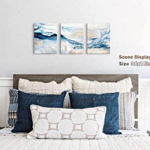 Lucifart Abstract Wall Art Bedroom Wall Decor Living Room Coastal Beach Theme Ocean Navy Blue Art Paintings, Blue Decor for Bathroom Lake house, Inspirational Wall Art 3 Piece Set