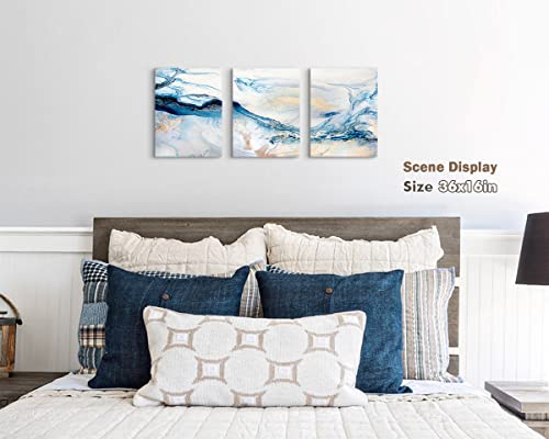 Lucifart Abstract Wall Art Bedroom Wall Decor Living Room Coastal Beach Theme Ocean Navy Blue Art Paintings, Blue Decor for Bathroom Lake house, Inspirational Wall Art 3 Piece Set