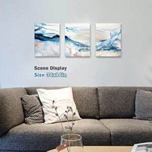 Lucifart Abstract Wall Art Bedroom Wall Decor Living Room Coastal Beach Theme Ocean Navy Blue Art Paintings, Blue Decor for Bathroom Lake house, Inspirational Wall Art 3 Piece Set