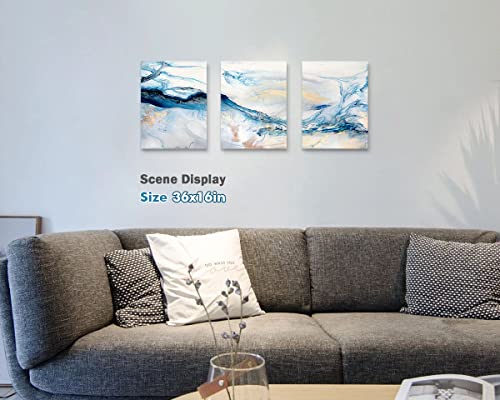 Lucifart Abstract Wall Art Bedroom Wall Decor Living Room Coastal Beach Theme Ocean Navy Blue Art Paintings, Blue Decor for Bathroom Lake house, Inspirational Wall Art 3 Piece Set