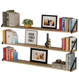 wallniture bora long floating shelves, wall bookshelf living room decor book shelves for office, kitchen organization bedroom decor burnt, 48″x6″ set of 3