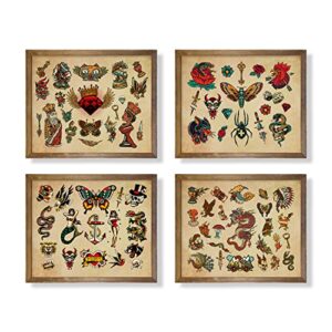 vintage tattoo flash wall art & decor – gifts for tattooist – tattoo shop wall decor – sailor jerry tattoo poster picture – oddity and curiosity decor, tattoo print room decoration, old school tattoo