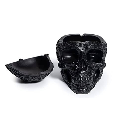 Skull Head Tray, with Cover - Scary Skeleton Decor, Gothic Emo, Human Skeleton Decorations - for Indoor or Outdoor Use - Gothic Skulls & Bones Figurines, Head Sculptures Unique Goth Gifts