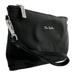 pierre cardin black leather small slouchy fashion pouch clutch for womens