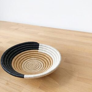 Small African Basket- Nyakinama/Rwanda Basket/Woven Bowl/Sisal & Sweetgrass Basket/Tans, Black, White