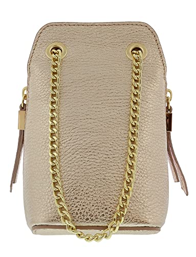 Pierre Cardin Gold Leather Curved Structured Chain Crossbody Bag for womens