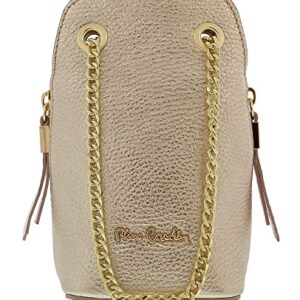 Pierre Cardin Gold Leather Curved Structured Chain Crossbody Bag for womens