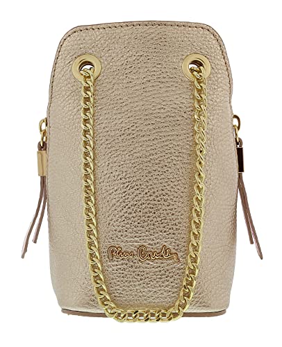 Pierre Cardin Gold Leather Curved Structured Chain Crossbody Bag for womens