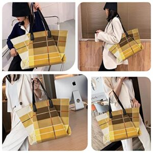 Tote Bag for Women, Soft Leather Shoulder Bag Waterproof Big Capacity Handbag with Zipper Satchel for Shopping Outgoing(Khaki)