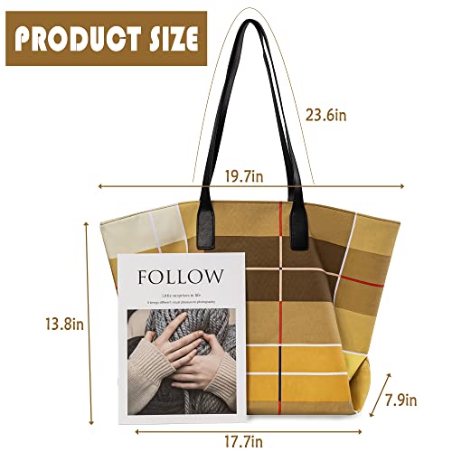 Tote Bag for Women, Soft Leather Shoulder Bag Waterproof Big Capacity Handbag with Zipper Satchel for Shopping Outgoing(Khaki)