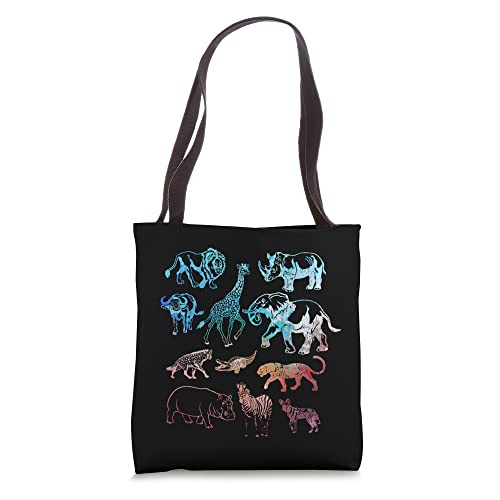 Safari Animal Lion Elephant Giraffe Zebra Rhino Hippo Jaguar Tote Bag