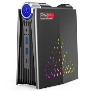 [gaming pc] ryzen mini pc, amd ryzen 5 5600u(up to 4.2ghz) 16gb ddr4 512gb m.2 ssd rgb lights windows 11 pro mini computer 4k hdmi dp type-c small pc, auto/silent eco/performance 3 adjustable mode