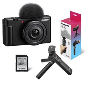 sony zv-1f vlogging camera, black with accvc1 vlogger accessory kit