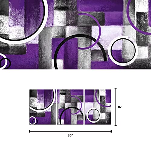 Visual Art Decor Purple and Grey Abstract Geometric Circle Canvas Wall Art Rustic Purple Prints Wall Decor Picture Artwork for Living Room Bedroom Wall Decoration Ready to Hang (Purple)