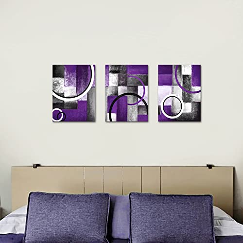 Visual Art Decor Purple and Grey Abstract Geometric Circle Canvas Wall Art Rustic Purple Prints Wall Decor Picture Artwork for Living Room Bedroom Wall Decoration Ready to Hang (Purple)