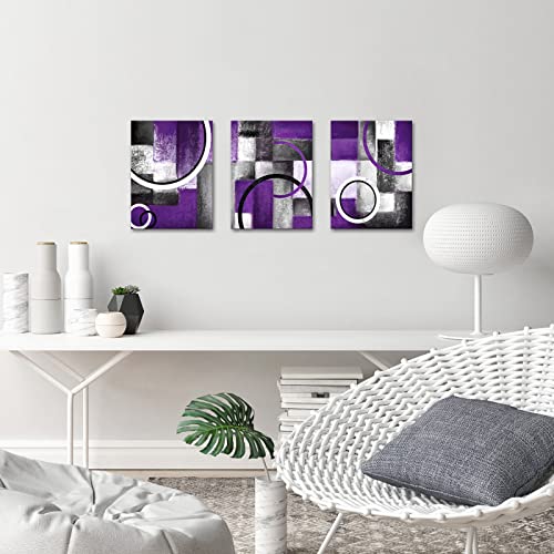 Visual Art Decor Purple and Grey Abstract Geometric Circle Canvas Wall Art Rustic Purple Prints Wall Decor Picture Artwork for Living Room Bedroom Wall Decoration Ready to Hang (Purple)