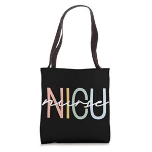 nicu nurse icu neonatal boho rainbow team tiny humans retro tote bag