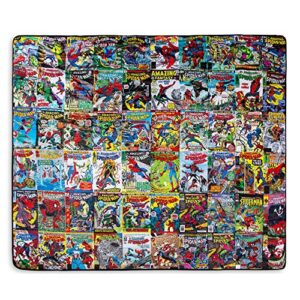 marvel spider-man 60th anniversary special edition fleece throw blanket with blue sherpa backing | plush soft polyester cover for sofa and bed, cozy home decor, luxury room essentials | 72 x 67 inches