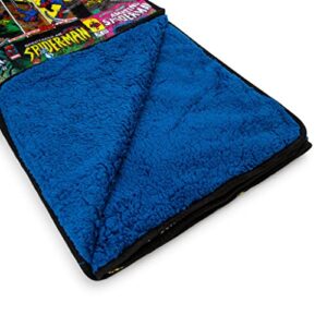 Marvel Spider-Man 60th Anniversary Special Edition Fleece Throw Blanket With Blue Sherpa Backing | Plush Soft Polyester Cover For Sofa and Bed, Cozy Home Decor, Luxury Room Essentials | 72 x 67 Inches