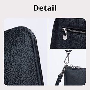 Bveyzi Genuine Leather Wristlet Purses for Women, Envelope Clutch Wallet Small Crossbody Bags for Dressy Evening (Black)