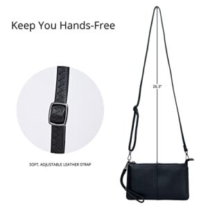 Bveyzi Genuine Leather Wristlet Purses for Women, Envelope Clutch Wallet Small Crossbody Bags for Dressy Evening (Black)