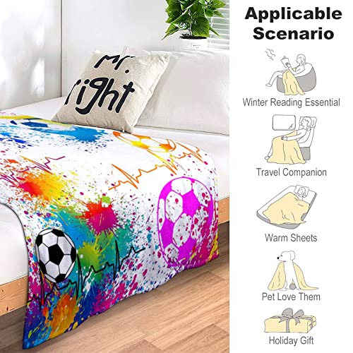 Soccer Blanket Sports Soccer Ball Throw Blanket Ultra Soft Flannel Blanket Gifts for Kids Adults 50"X40"