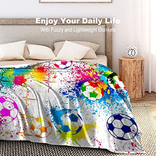 Soccer Blanket Sports Soccer Ball Throw Blanket Ultra Soft Flannel Blanket Gifts for Kids Adults 50"X40"