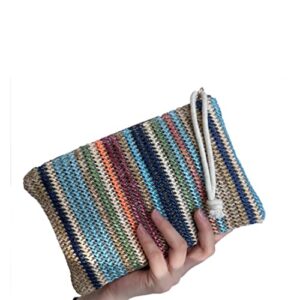 Abuyall Straw Clutch Bag Summer Beach Purse Stripe for Women Woven with Zipper Wristlet Wallet Colorful