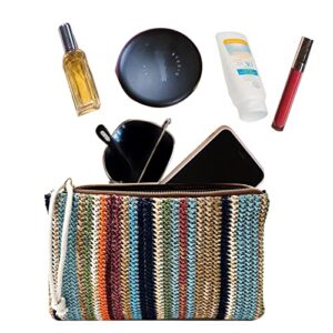 Abuyall Straw Clutch Bag Summer Beach Purse Stripe for Women Woven with Zipper Wristlet Wallet Colorful