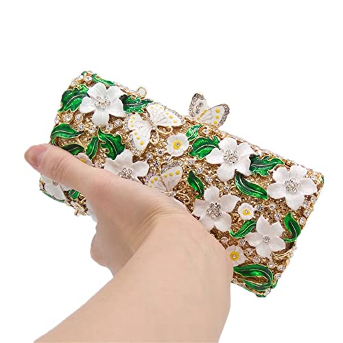 Tngan Women Flowers and Butterfly Evening Clutch Glitter Rhinestones Evening Bag Wedding Party Handbags, Gold Rose Red