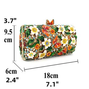 Tngan Women Flowers and Butterfly Evening Clutch Glitter Rhinestones Evening Bag Wedding Party Handbags, Gold Rose Red