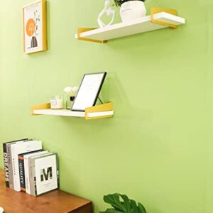 Firsttry Floating Shelves ,Gold Metal Brackets White Rustic Wood Wall Storage Shelf , Photo Display Ledges,for Bathroom, Living Room, Bedroom, Kitchen, Office, Bookshelf。