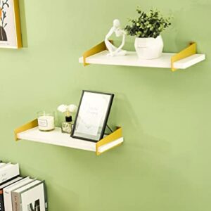 Firsttry Floating Shelves ,Gold Metal Brackets White Rustic Wood Wall Storage Shelf , Photo Display Ledges,for Bathroom, Living Room, Bedroom, Kitchen, Office, Bookshelf。