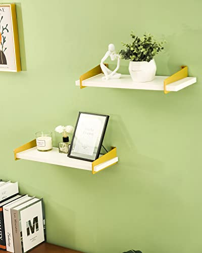 Firsttry Floating Shelves ,Gold Metal Brackets White Rustic Wood Wall Storage Shelf , Photo Display Ledges,for Bathroom, Living Room, Bedroom, Kitchen, Office, Bookshelf。