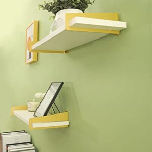 Firsttry Floating Shelves ,Gold Metal Brackets White Rustic Wood Wall Storage Shelf , Photo Display Ledges,for Bathroom, Living Room, Bedroom, Kitchen, Office, Bookshelf。