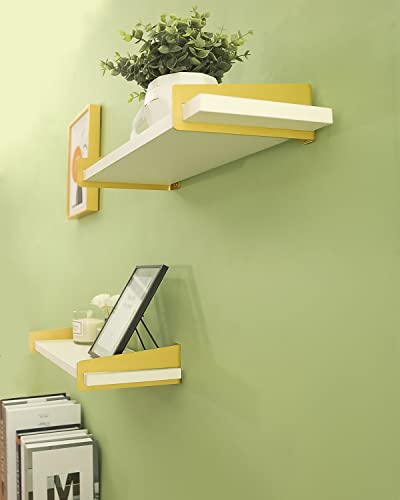 Firsttry Floating Shelves ,Gold Metal Brackets White Rustic Wood Wall Storage Shelf , Photo Display Ledges,for Bathroom, Living Room, Bedroom, Kitchen, Office, Bookshelf。