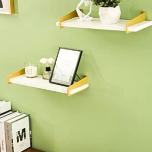 Firsttry Floating Shelves ,Gold Metal Brackets White Rustic Wood Wall Storage Shelf , Photo Display Ledges,for Bathroom, Living Room, Bedroom, Kitchen, Office, Bookshelf。