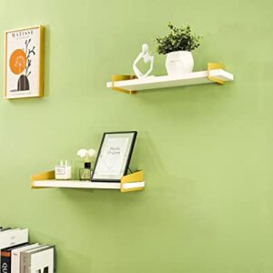 Firsttry Floating Shelves ,Gold Metal Brackets White Rustic Wood Wall Storage Shelf , Photo Display Ledges,for Bathroom, Living Room, Bedroom, Kitchen, Office, Bookshelf。