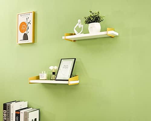 Firsttry Floating Shelves ,Gold Metal Brackets White Rustic Wood Wall Storage Shelf , Photo Display Ledges,for Bathroom, Living Room, Bedroom, Kitchen, Office, Bookshelf。