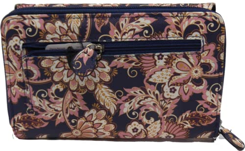 MUNDI Women's Vegan Faux Leather MY BIG FAT WALLET Flap RFID Clutch Ladies i656x (Blue Floral)