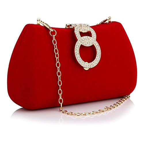 Buric Clutch Purses for Women Fashion Evening Bag Gold Clutch Small Crossbody Bag with Detachable Chain for Party/Wedding (Red)