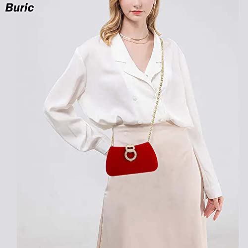 Buric Clutch Purses for Women Fashion Evening Bag Gold Clutch Small Crossbody Bag with Detachable Chain for Party/Wedding (Red)