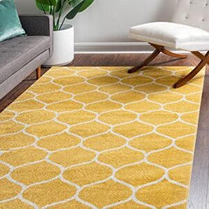 Rugs.com Lattice Frieze Collection Rug – 4' x 6' Yellow Medium Rug Perfect for Living Rooms, Large Dining Rooms, Open Floorplans