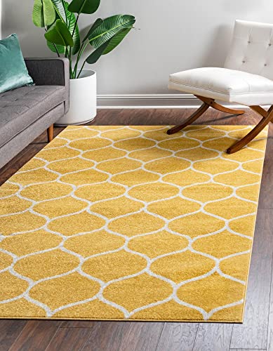 Rugs.com Lattice Frieze Collection Rug – 4' x 6' Yellow Medium Rug Perfect for Living Rooms, Large Dining Rooms, Open Floorplans